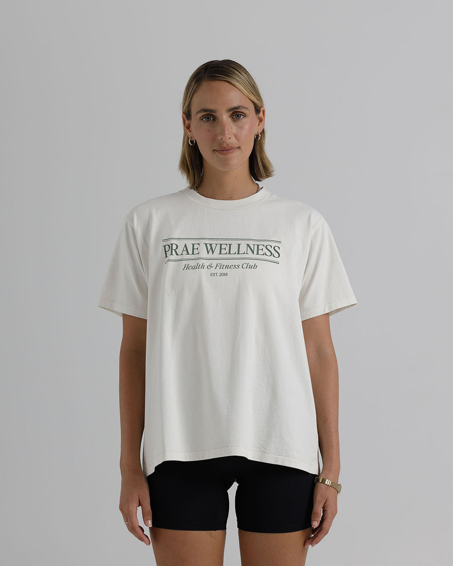Health & Fitness Club T-Shirt – Cream / Green – Prae Wellness